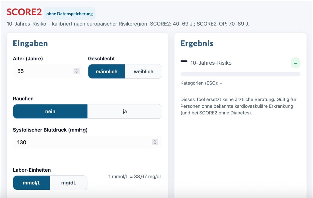 Score2 Rechner | Hier online SCORE2 berechnen